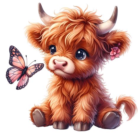 Highland Cow Butterfly Clipart Cute Cartoon Highland Cows Butterflies