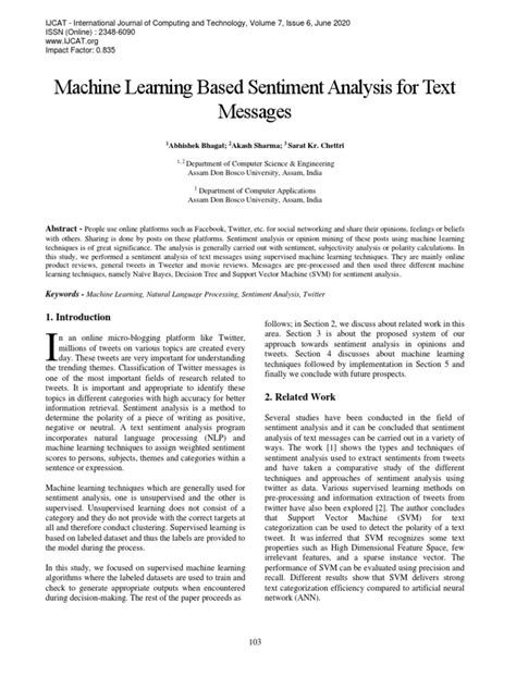 Machine Learning Based Sentiment Analysis For Text Messages Pdf Receiver Operating