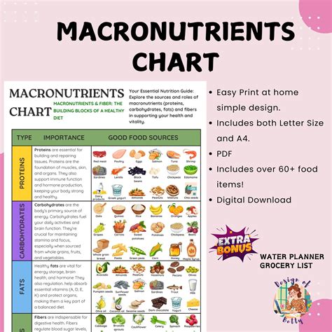 Macronutrients Chart Proteins Carbohydrates Fats Fibers Healthy Eating Reference Guide Nutrition