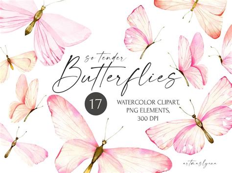 Watercolor Butterfly Clipart Tender Pink Peachy Butterflies Digital