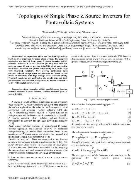 pdf topologies of single phase z source inverters for photovoltaic