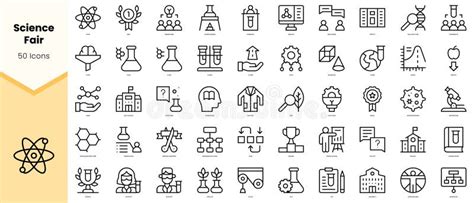 Set Of Science Fair Icons Simple Line Art Style Icons Pack Stock Vector Illustration Of