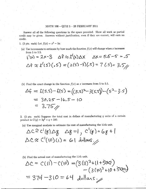 Quiz 5 Resolution Introductory Calculus With Business Applications Math 108 Docsity