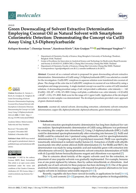Pdf Green Downscaling Of Solvent Extractive Determination Employing Coconut Oil As Natural