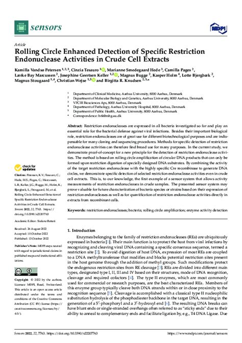 Pdf Rolling Circle Enhanced Detection Of Specific Restriction