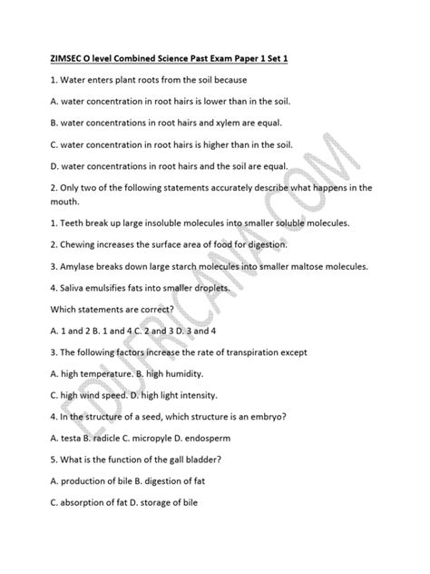 Zimsec O Level Combined Science Past Exam Paper 1 Set 1 Pdf Iron Seed