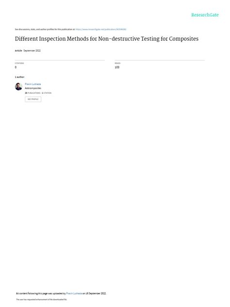 Different Inspection Methods For Non Destructive Testing For Composites Pdf Nondestructive