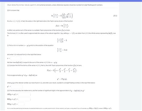 Solved Taylor Seriespolynomials ﻿natural Logarithm ﻿all
