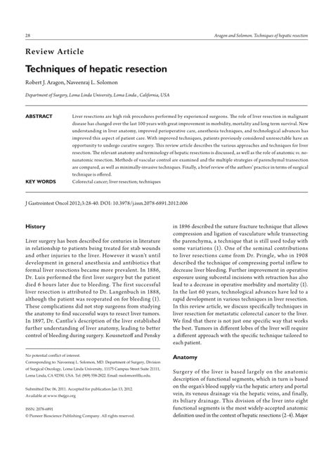 Pdf Techniques Of Hepatic Resection