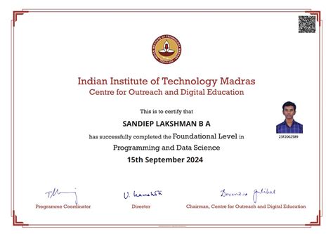Completed Foundation Level Course In Programming And Data Science Sandiep Lakshman B A Posted