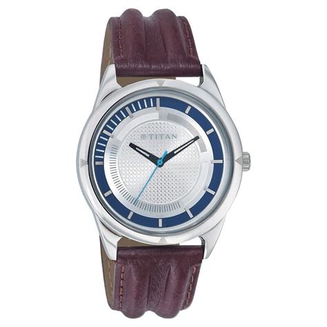 Buy Online Titan Quartz Analog Silver Dial Leather Strap Watch For Men
