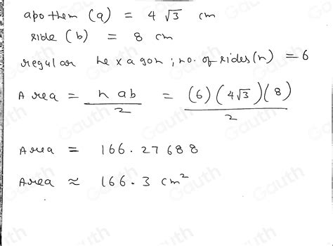 Solved Find The Area Of A Regular Hexagon With An Apothem 4sqrt 3 Centimeters Long And A Side