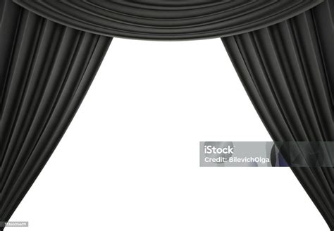흰색 배경에 고립 된 고전 극장의 검은 커튼 3d 렌더 3차원 형태에 대한 스톡 사진 및 기타 이미지 3차원 형태 Classical Concert Performing