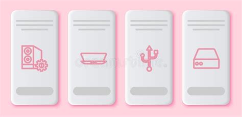 Set Line Case Of Computer Laptop Usb And Server Data Web Hosting White Rectangle Button
