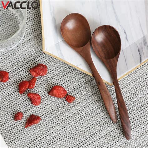 Vacclo 1 шт черная деревянная ложка из орехового дерева ложка для супа с ручкой бытовая ложка