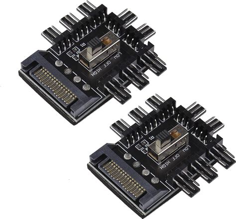 2x Chassis Fan Hub SATA 1 To 8 Way12V 3 4 PIN Cooling Fan Splitter Controller Hub PWM For PC