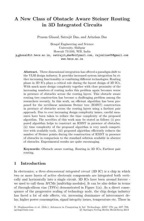 Pdf A New Class Of Obstacle Aware Steiner Routing In 3d Integrated