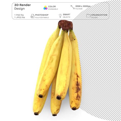 현실적인 바나나 ⁇ 어리 3d 모델 열대 과일 디자인에 대한 자세한 Psd 파일 프리미엄 Psd 파일