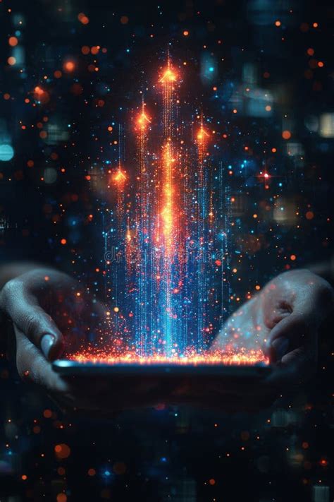 Colorful Digital Abstract Visualization Emerging From A Handheld Device Stock Image Image Of