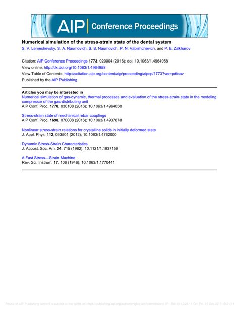 Pdf Numerical Simulation Of The Stress Strain State Of The Dental System