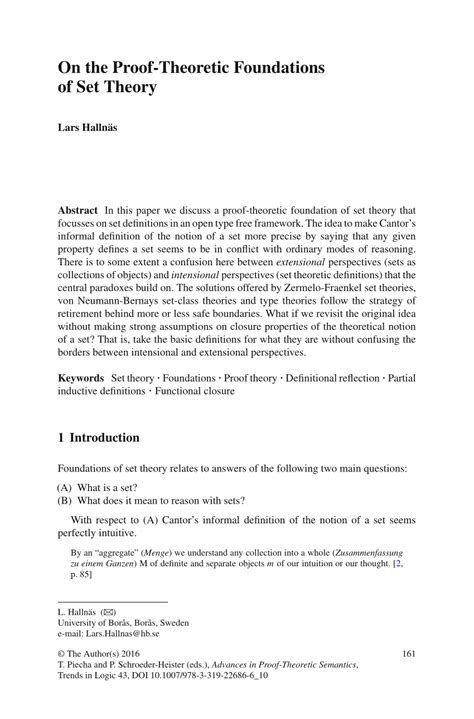 Pdf On The Proof Theoretic Foundations Of Set Theory