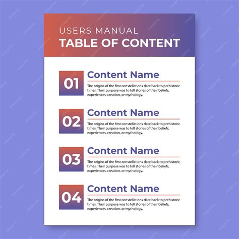 Premium Vector Professional Gradient Users Manual Table Of Contents