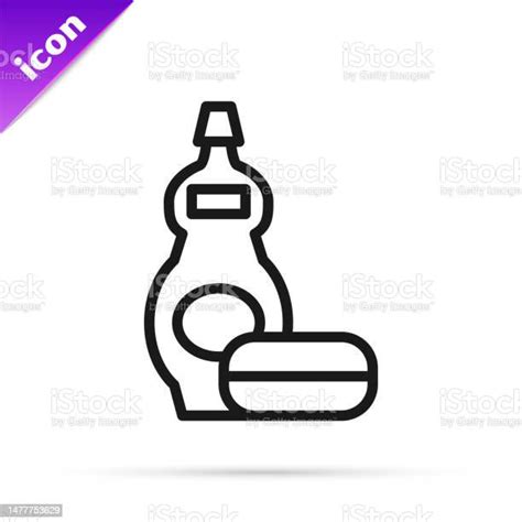 흰색 배경에 격리 된 검은 줄 식기 세척 액체 병 아이콘 설거지용 액체 세제 벡터 가사 집안일에 대한 스톡 벡터 아트 및 기타 이미지 가사 집안일 가정 생활 가정