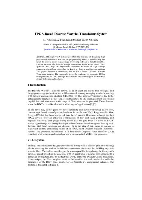 Pdf Fpga Based Discrete Wavelet Transforms System