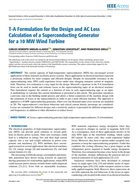 Pdf T A Formulation For The Design And Ac Loss Calculation Of A Superconducting Generator For