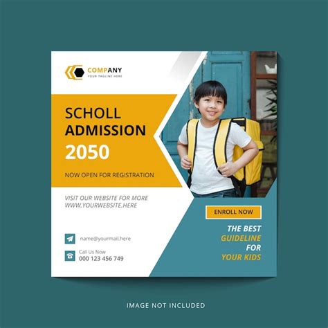 어린이 학교 교육 입학 소셜 미디어 포스트 인스타그램 포스트 템플릿 프리미엄 벡터