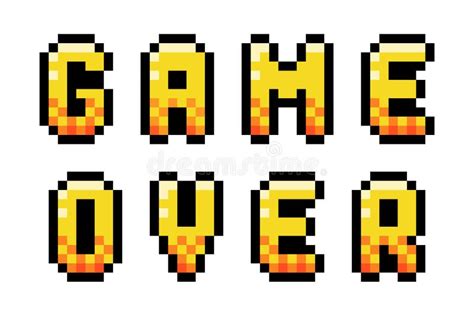 Pixel Bit Game Over Inscription And Words Of Uppercase Letter Vector Illustration Stock Vector