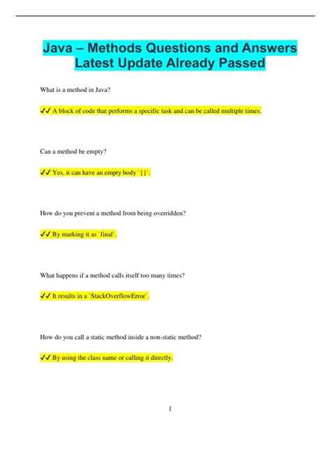 Java Methods Questions And Answers Latest Update Already Passed