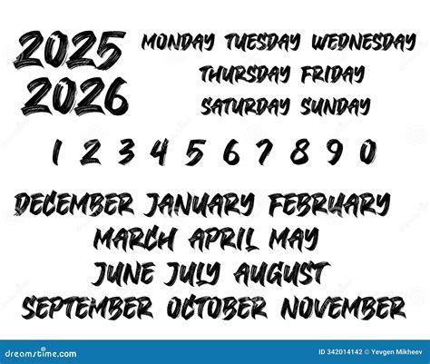 Months Names Line Cursive Calligraphy Set Calendar Continuous Handwritten Calligraphic Script