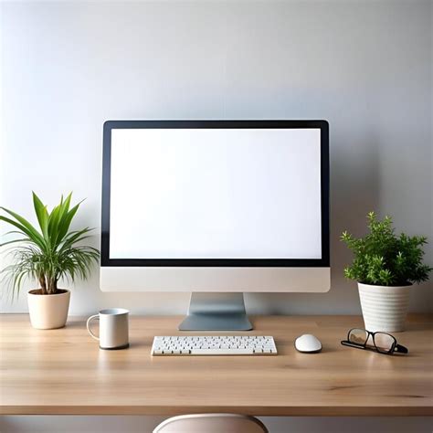 Clean And Modern Desktop Setup Featuring A Computer Monitor With Blank Screen Keyboard Mouse And