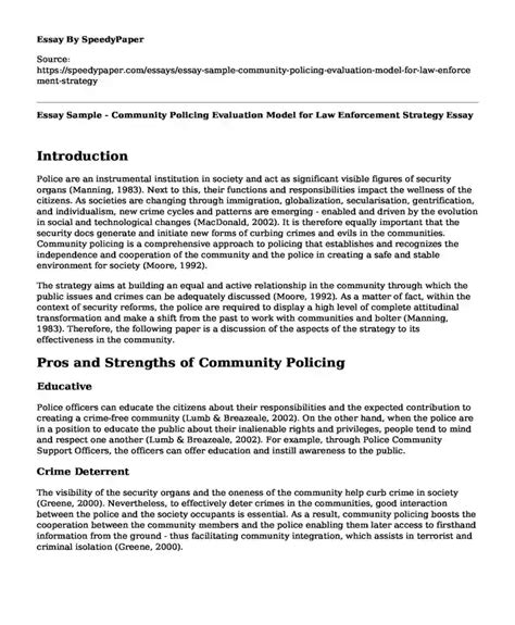 📚 Essay Sample Community Policing Evaluation Model For Law Enforcement Strategy