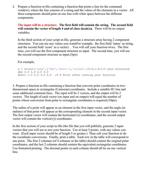 Solved 2 Prepare A Function M File Containing A Function