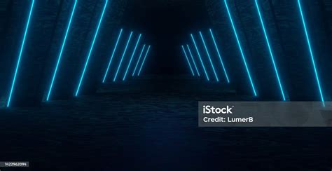미래 산업 네온 조명 및 제품 및 텍스트에 대한 반사 공간 조명 깊은 파란색 일러스트 레이 션 배너 배경 화면 디지털 미래주의 개념 제품 배경 사진 프리젠 테이션 3d