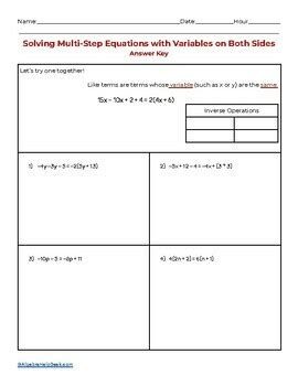Unit 2 Solving Equations Variables On Both Sides Equations Goolge Easy Edit