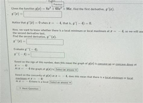 Solved Given The Function G X 8x3 60x2 96x Find The First