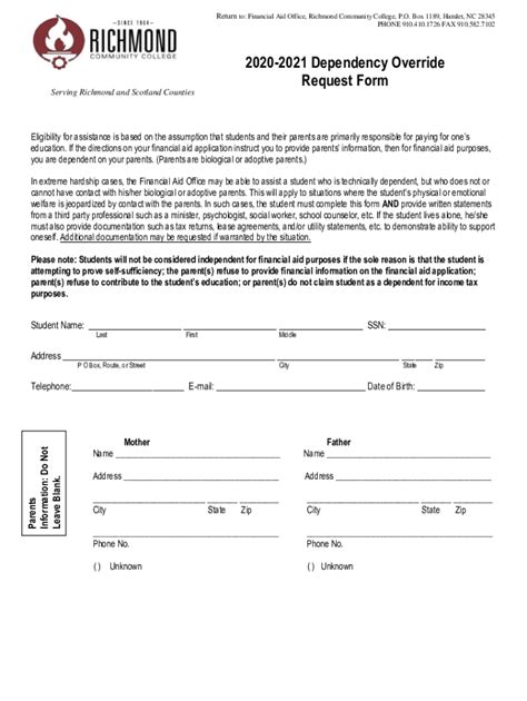 Fillable Online 2020 2021 Dependency Override Request Form Fax Email Print Pdffiller