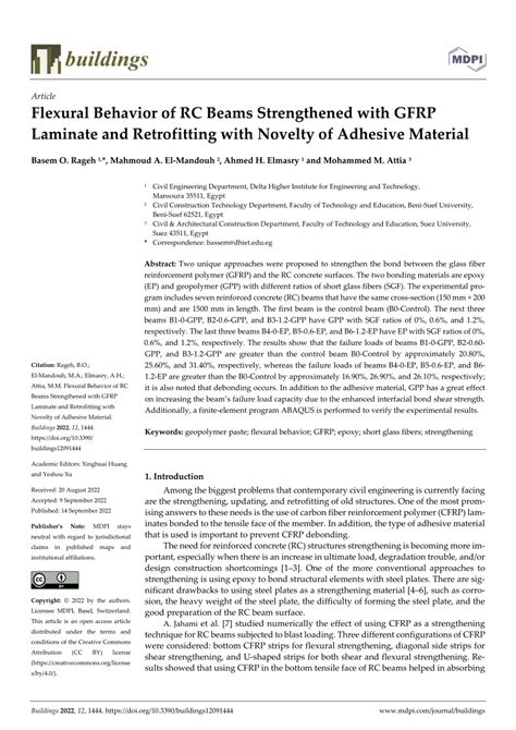 Pdf Flexural Behavior Of Rc Beams Strengthened With Gfrp Laminate And Retrofitting With