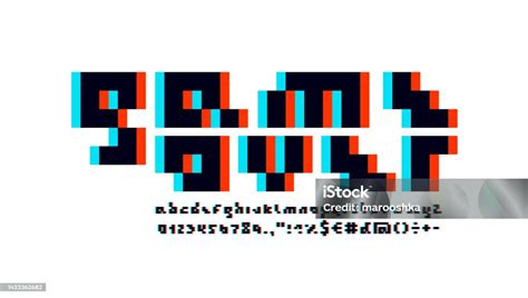 글리치 픽셀 글꼴 알파벳 또는 서체 굵은 글자 및 숫자 세트 벡터 일러스트 레이 션 10eps 알파벳 S에 대한 스톡 벡터 아트 및 기타 이미지 Istock