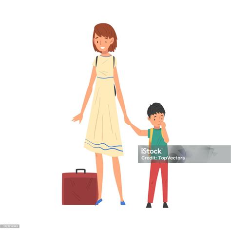 어머니 과 그녀의 아들 여행 함께 에 휴가 와 가방 벡터 일러스트 가족에 대한 스톡 벡터 아트 및 기타 이미지 가족 남성 독일 Istock