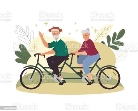 활동적인 생활 방식을 가진 노인들은 함께 시간을 보냅니다 자전거를 타는 노인 남녀 2명에 대한 스톡 벡터 아트 및 기타 이미지 2명 60 64세 60 69세 Istock