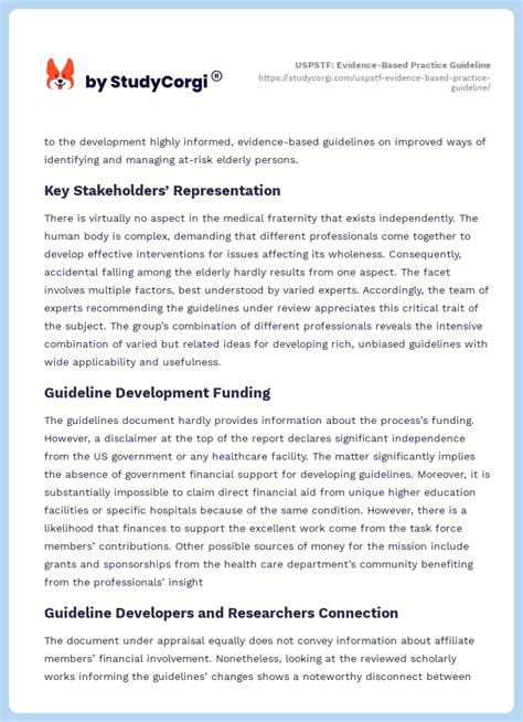 Uspstf Evidence Based Practice Guideline Free Essay Example