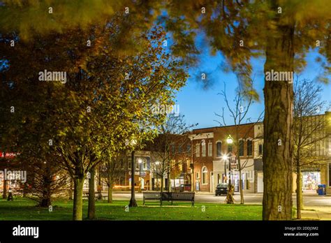 Fall Foliage At Courthouse Park Within Courthouse Square At Dusk In Downtown Goderich Huron