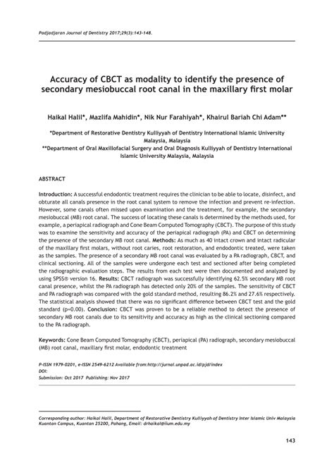 Pdf Accuracy Of Cbct As Modality To Identify The Presence Of