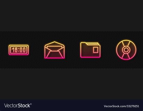 Set Line Document Folder Digital Alarm Clock Vector Image
