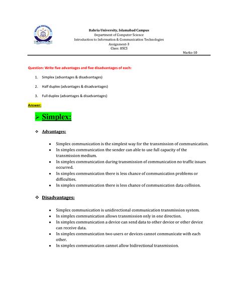 Solution Write Five Advantages And Five Disadvantages Of Simplex Half Duplex And Full Duplex