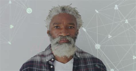 Image Of Data Processing Over Senior African American Man Smiling Stock
